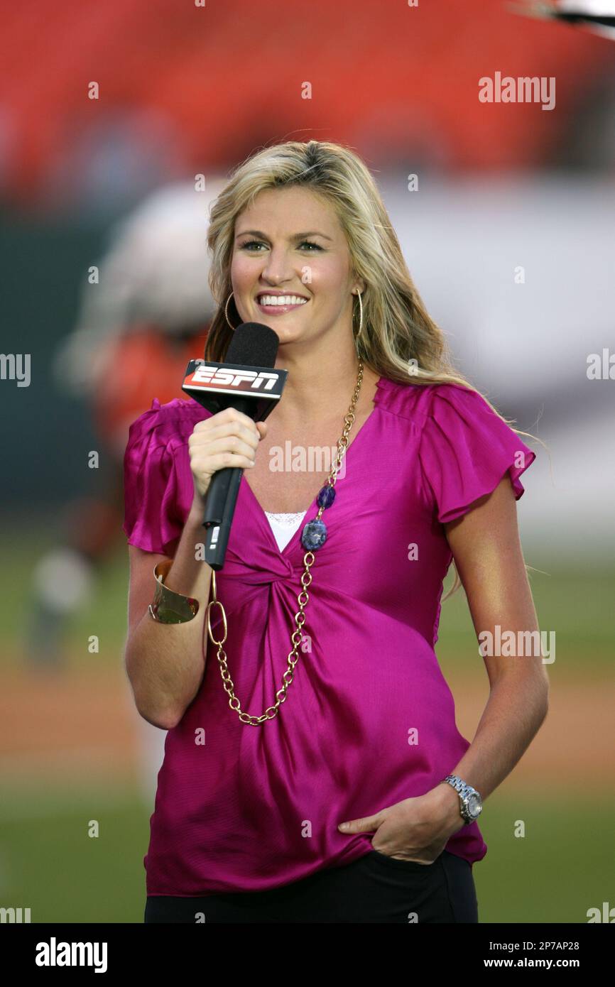 Erin Andrews of ESPN reports from the field as the Miami Hurricanes ...