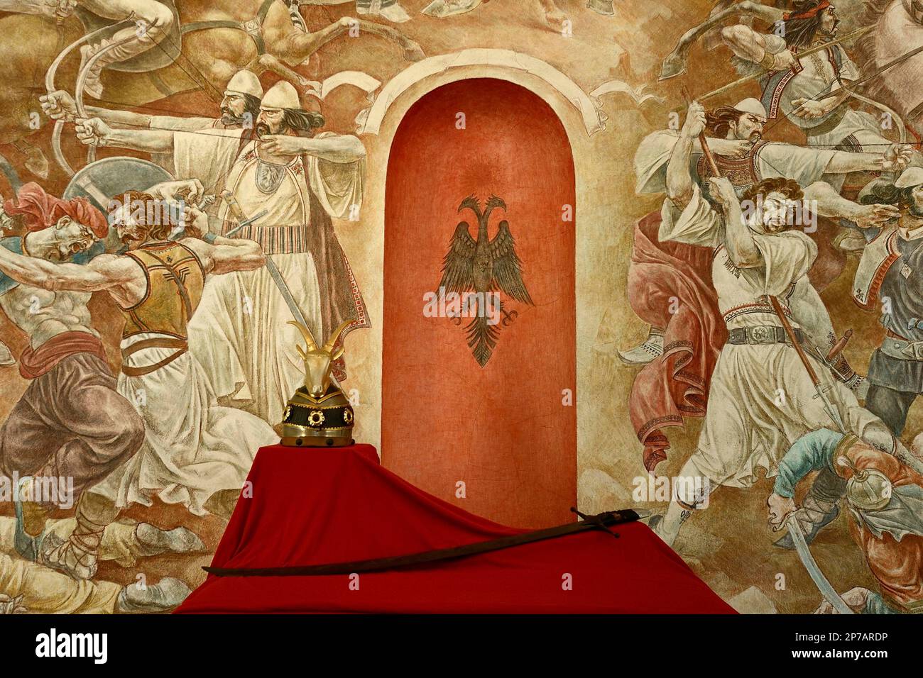 Copy of the helmet and sword of Skanderbeg in the museum of the ...