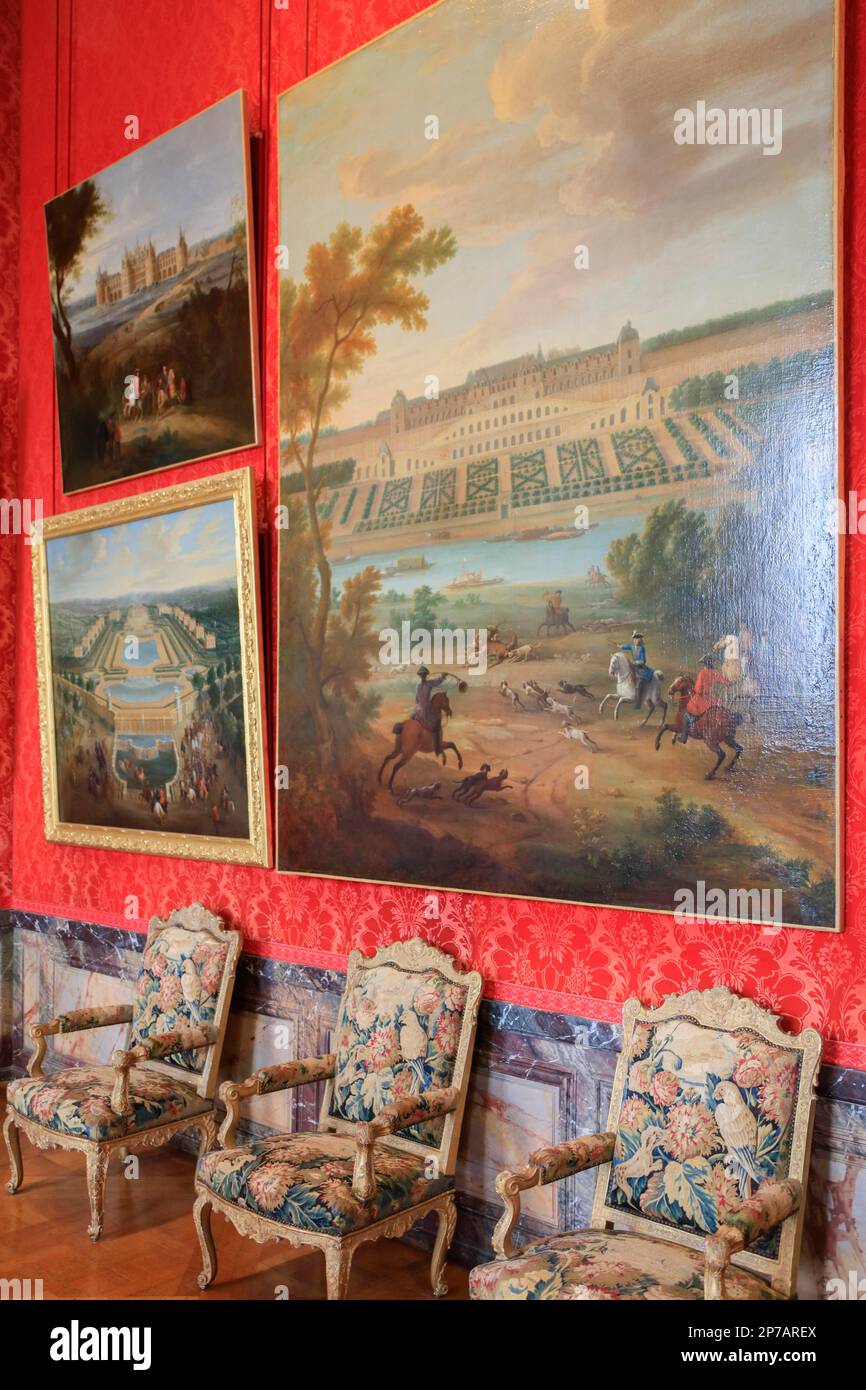 Painting of the castles of King Louis XIV, Chateau de Versailles ...