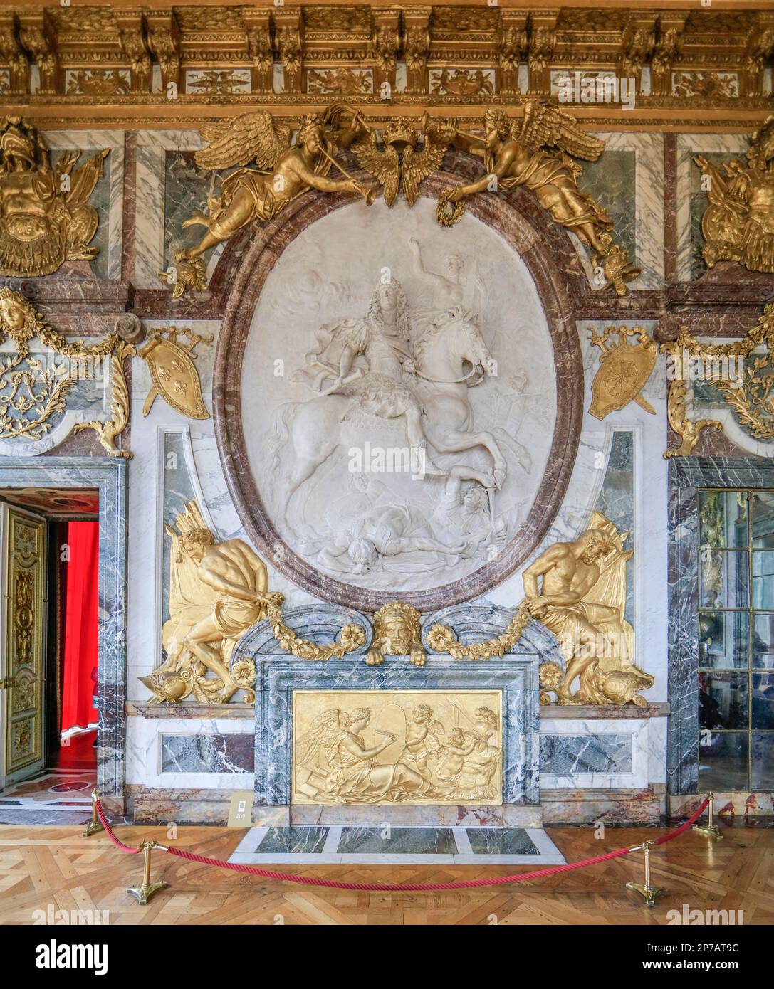 Louis XIV Medallion on Horseback, Salon de la Guerre, Chateau de Versailles, Yvelines Department ...