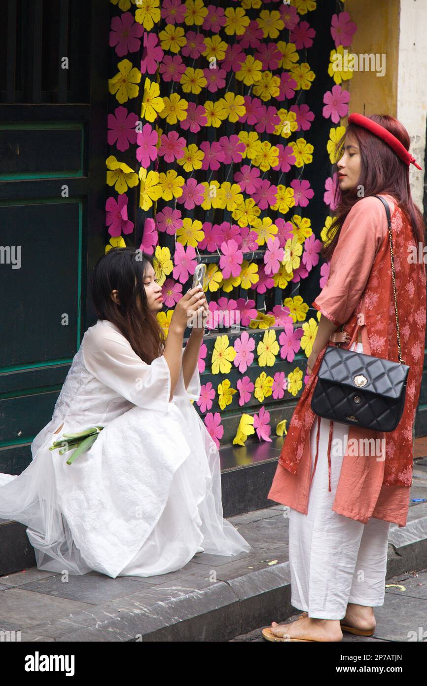 Vietnam, Hanoi, Tet, lunar new year, young women, people Stock Photo ...