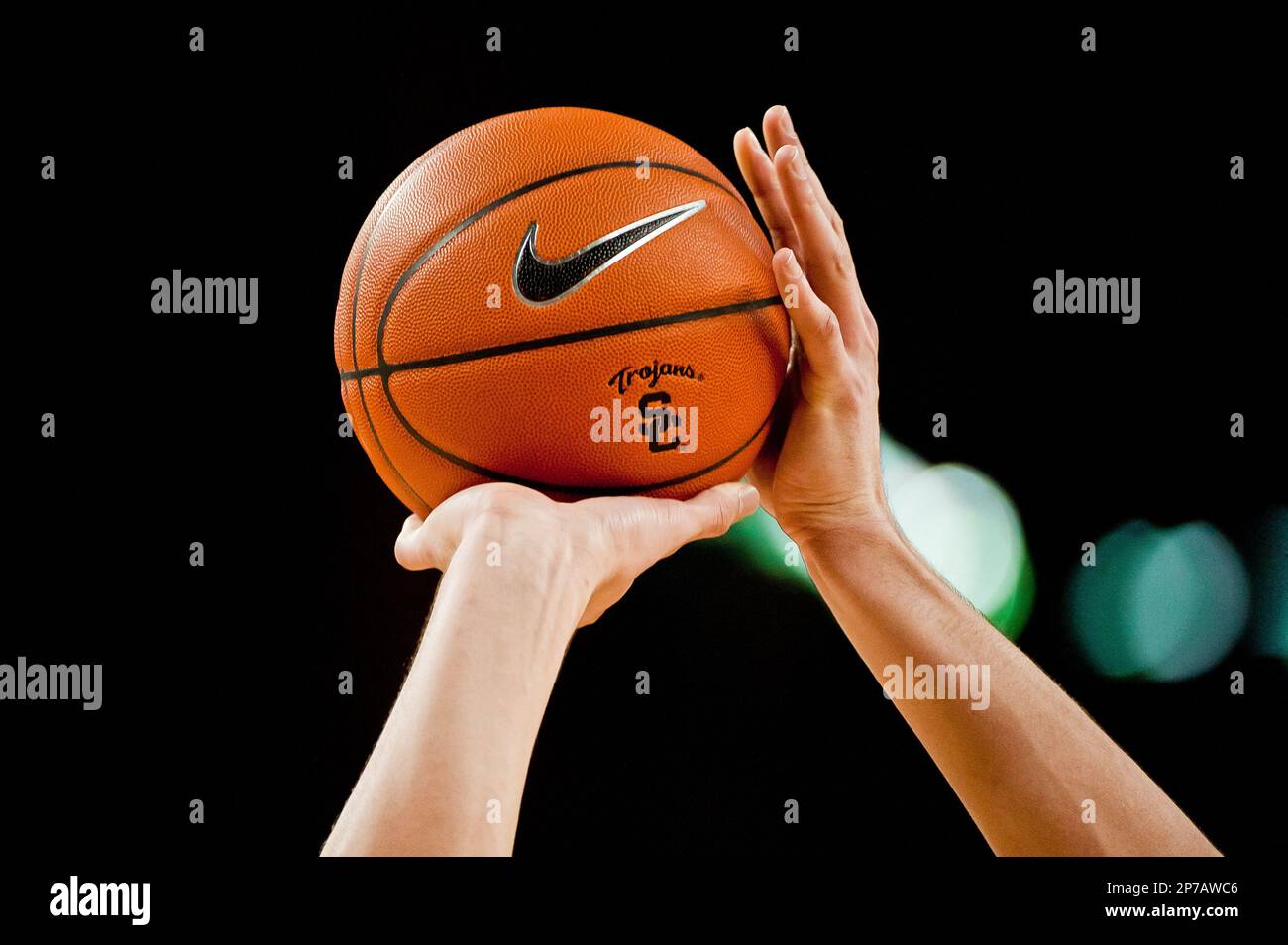 A detail of the Nike game ball with the Nike and SC logos at the Galen ...