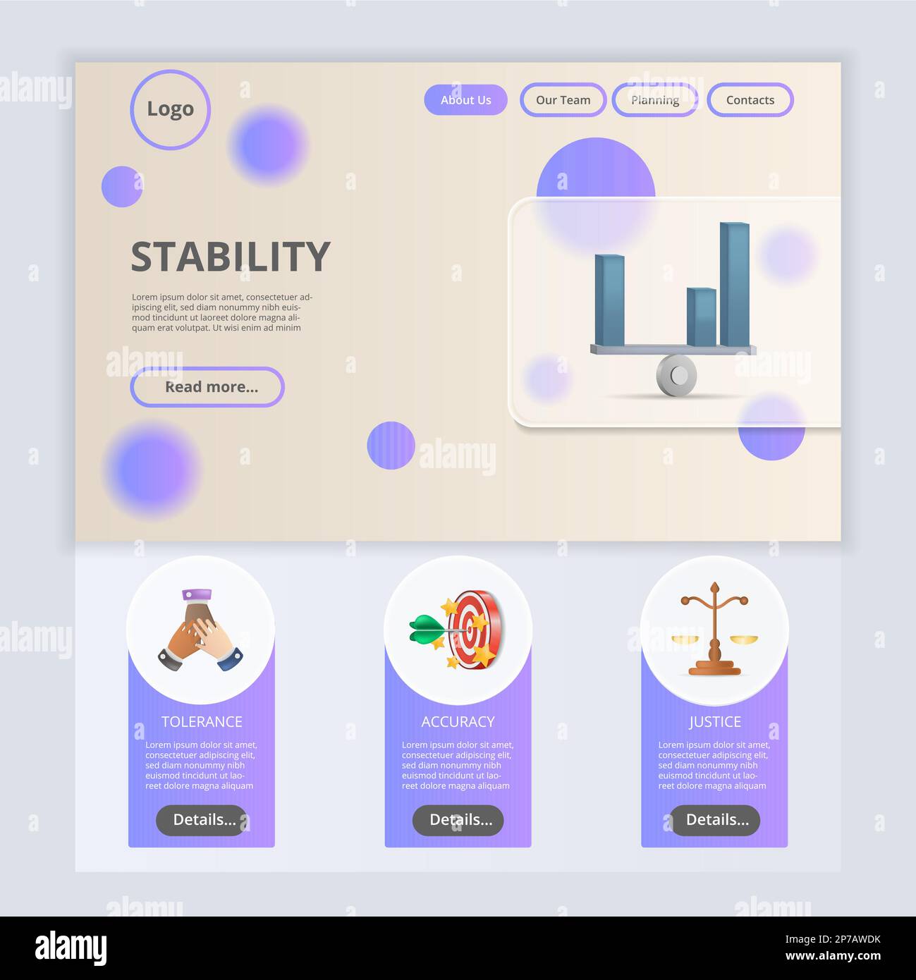 Stability flat landing page website template. Tolerance, accuracy ...