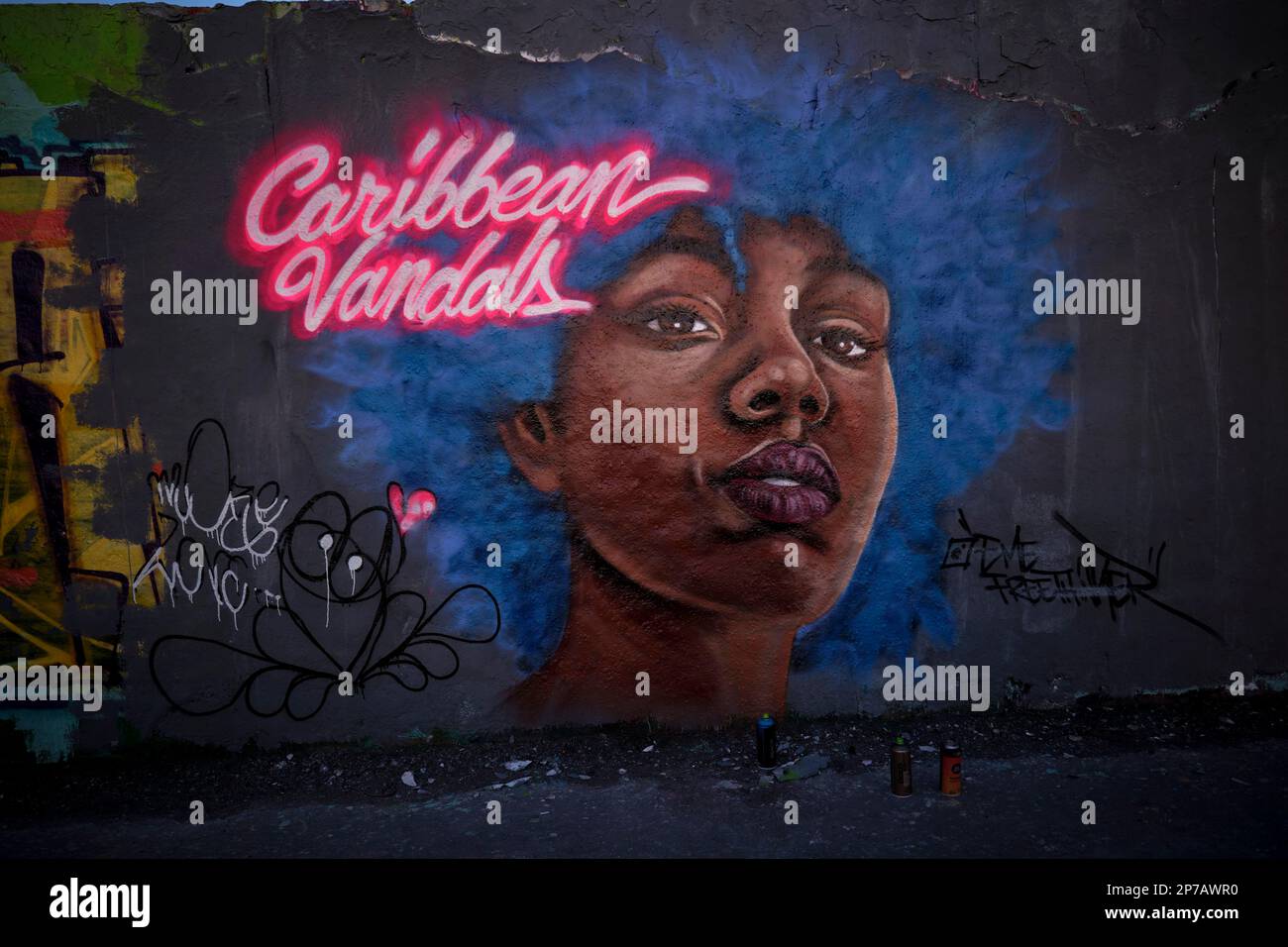 Germany, Berlin, 19.02.2023, Sunday afternoon in Mauerpark, graffiti ...