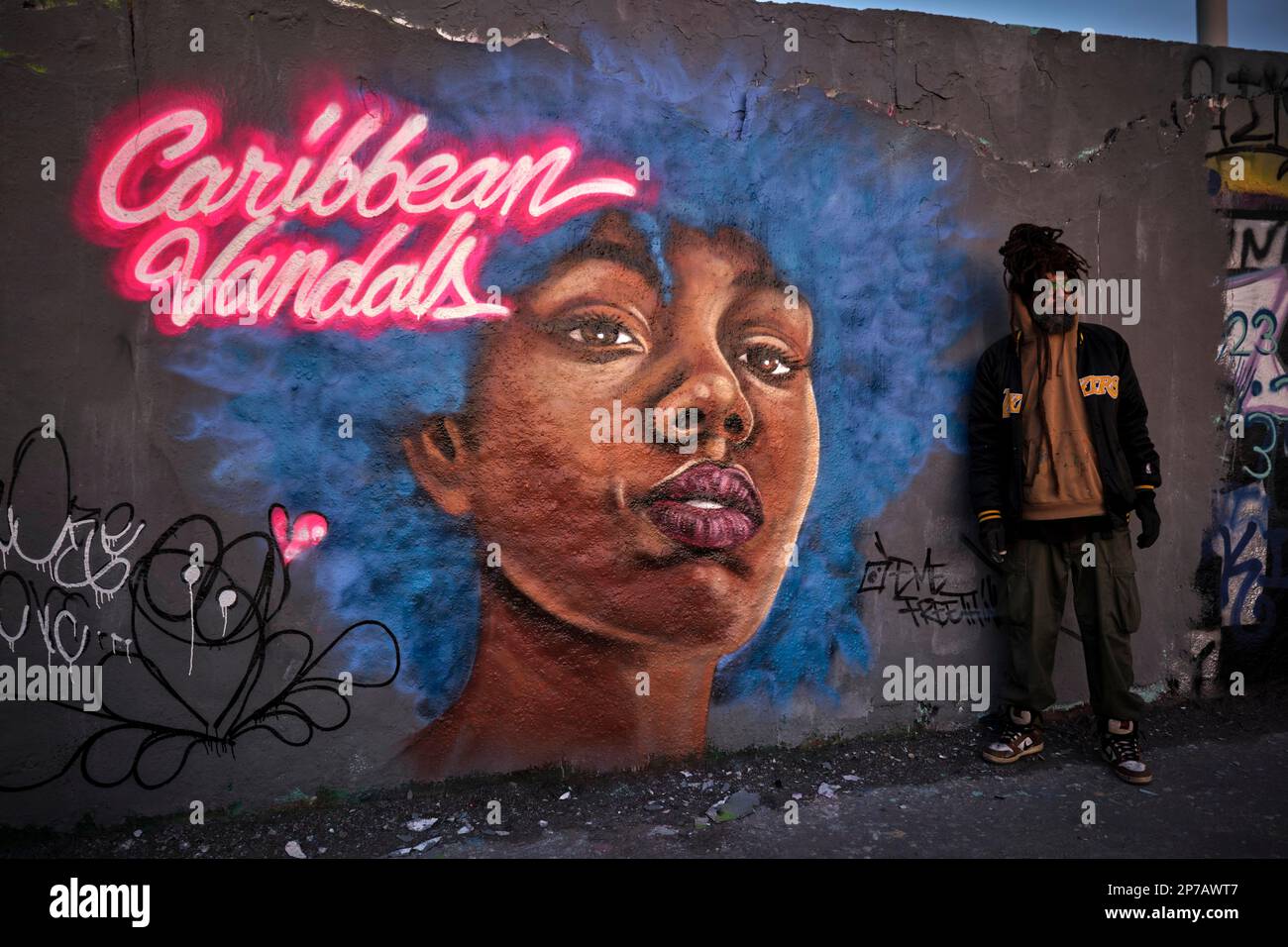 Germany, Berlin, 19.02.2023, Sunday afternoon in Mauerpark, graffiti ...