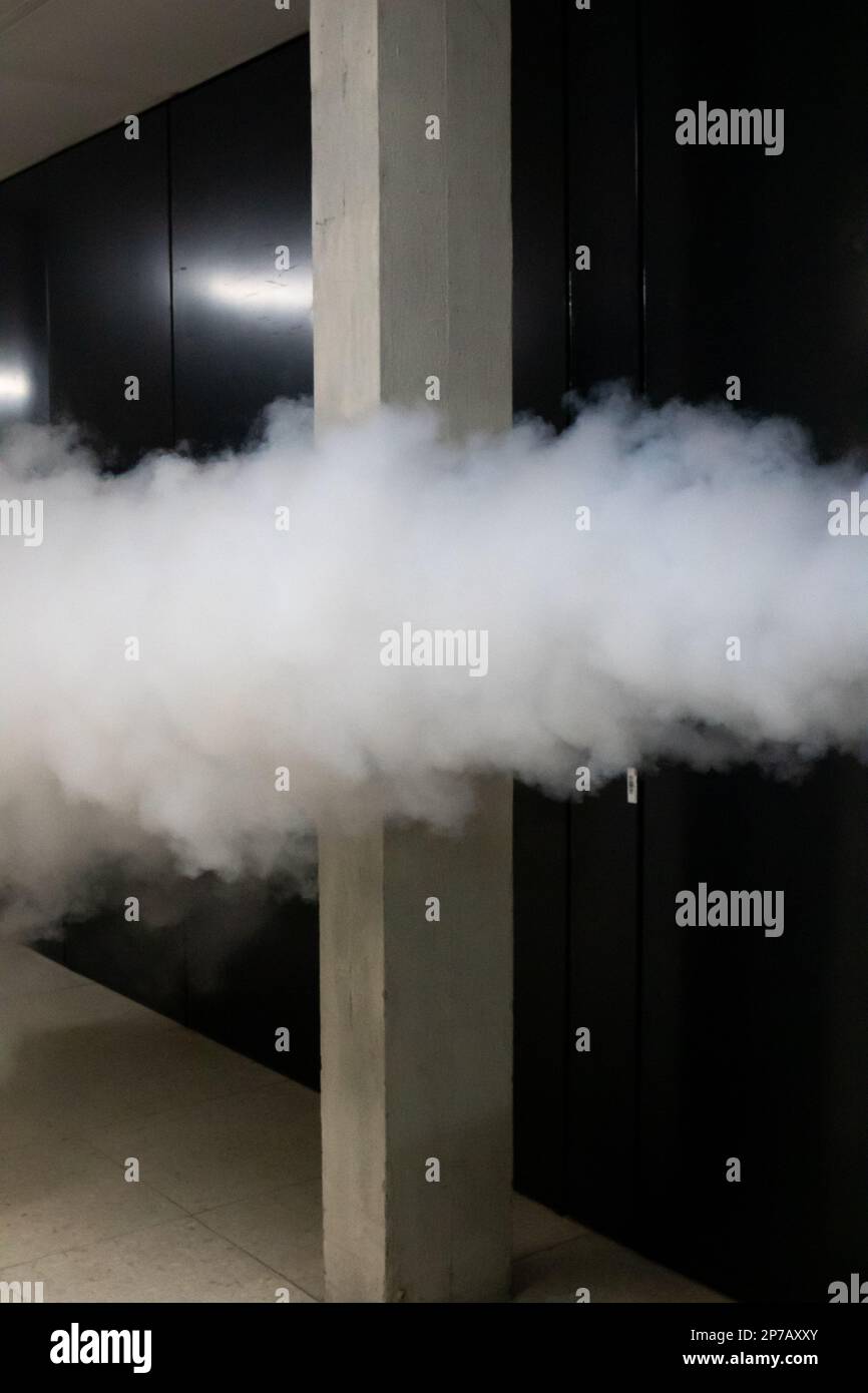 Nitrogen white cloud stream inside building room Stock Photo - Alamy