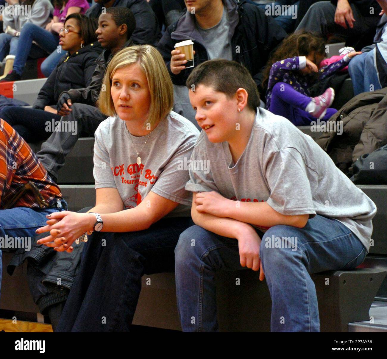 Teresa Myers left and Dakota Springstead, 13, of Watsontown, Pa., watch ...