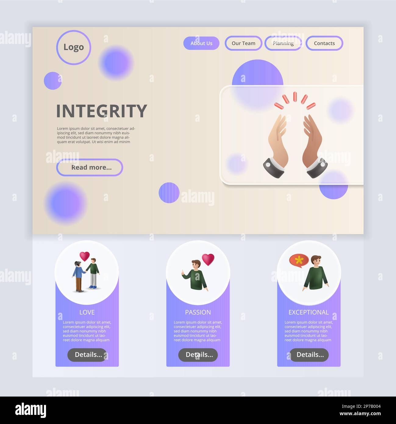 Integrity flat landing page website template. Love, passion ...