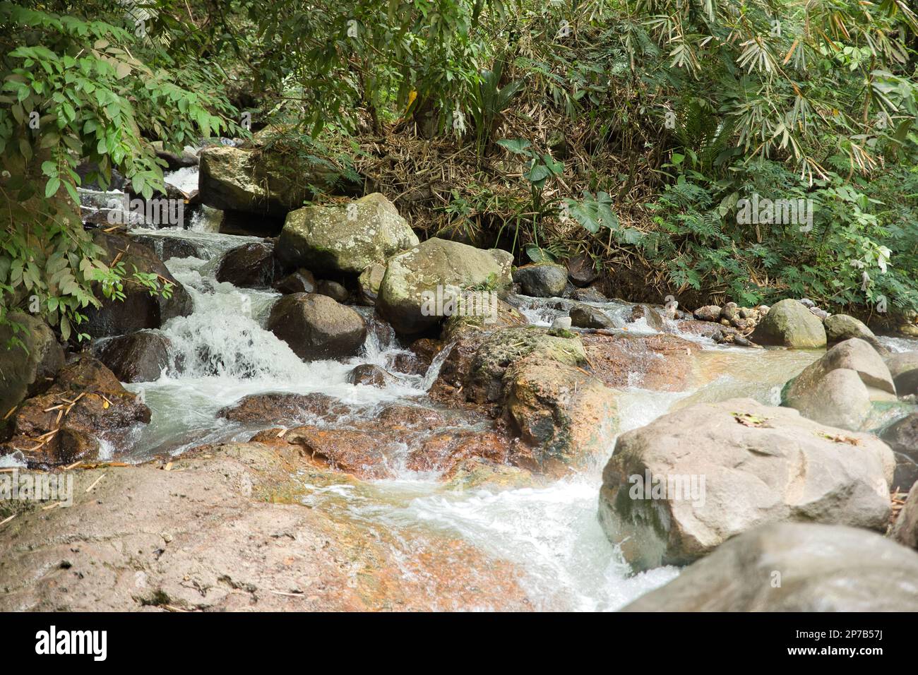 Peaceful shot of the hot spring of Malanage on Flores flowing down ...