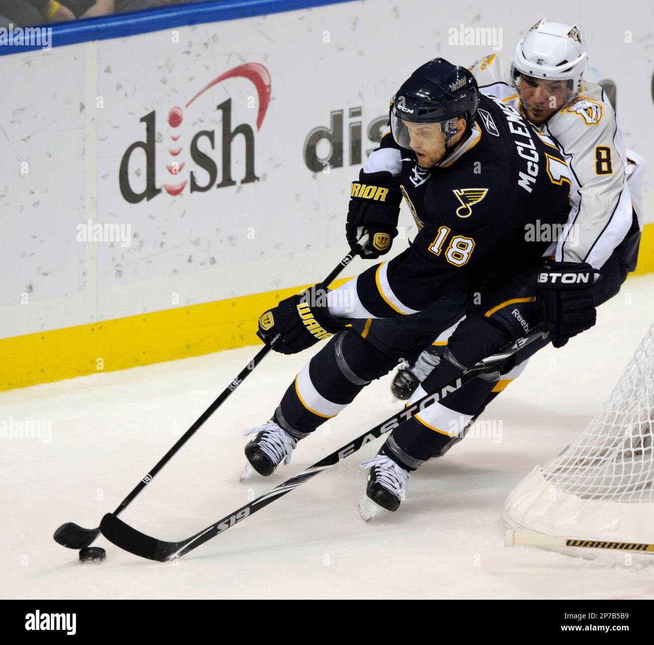 St. Louis Blues' Jay McClement (18) and Nashville Predators' Kevin ...