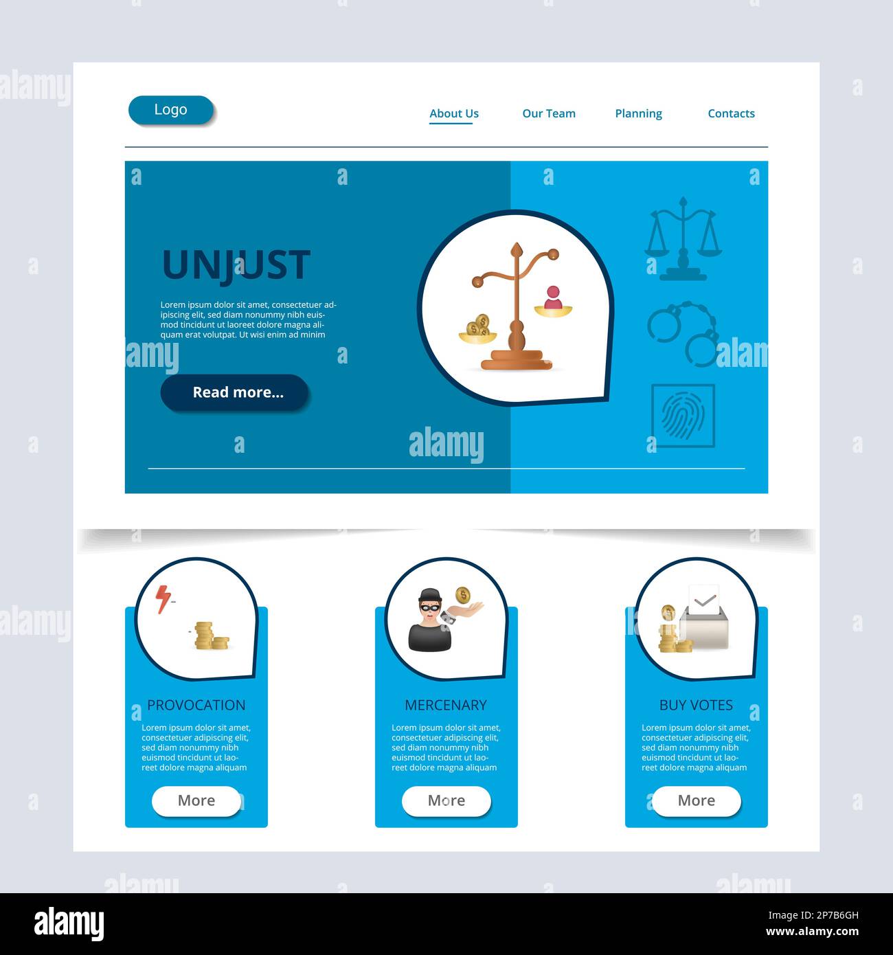 Unjust flat landing page website template. Provocation, mercenary, buy ...