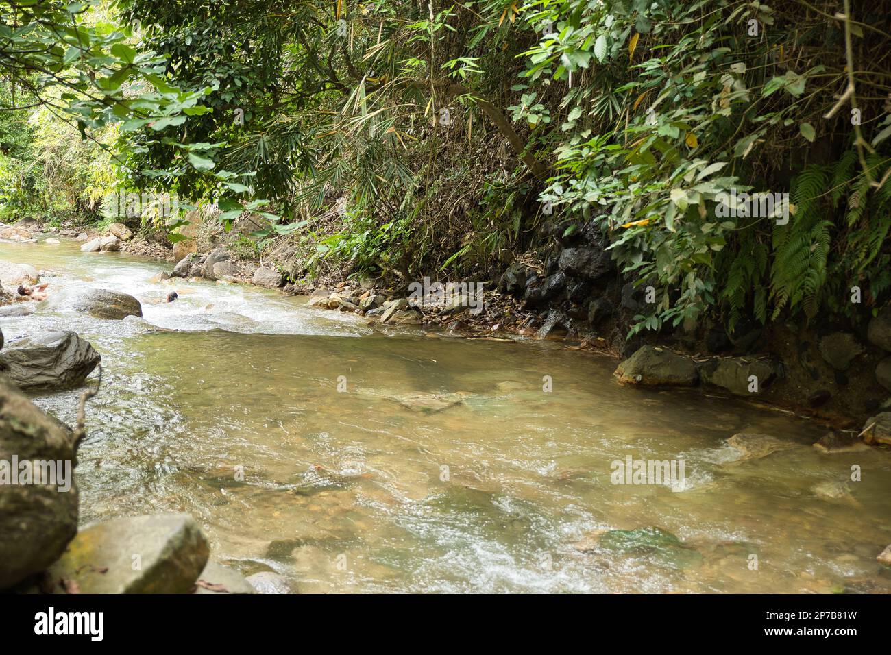 Peaceful shot of the hot spring of Malanage on Flores which flows as a ...
