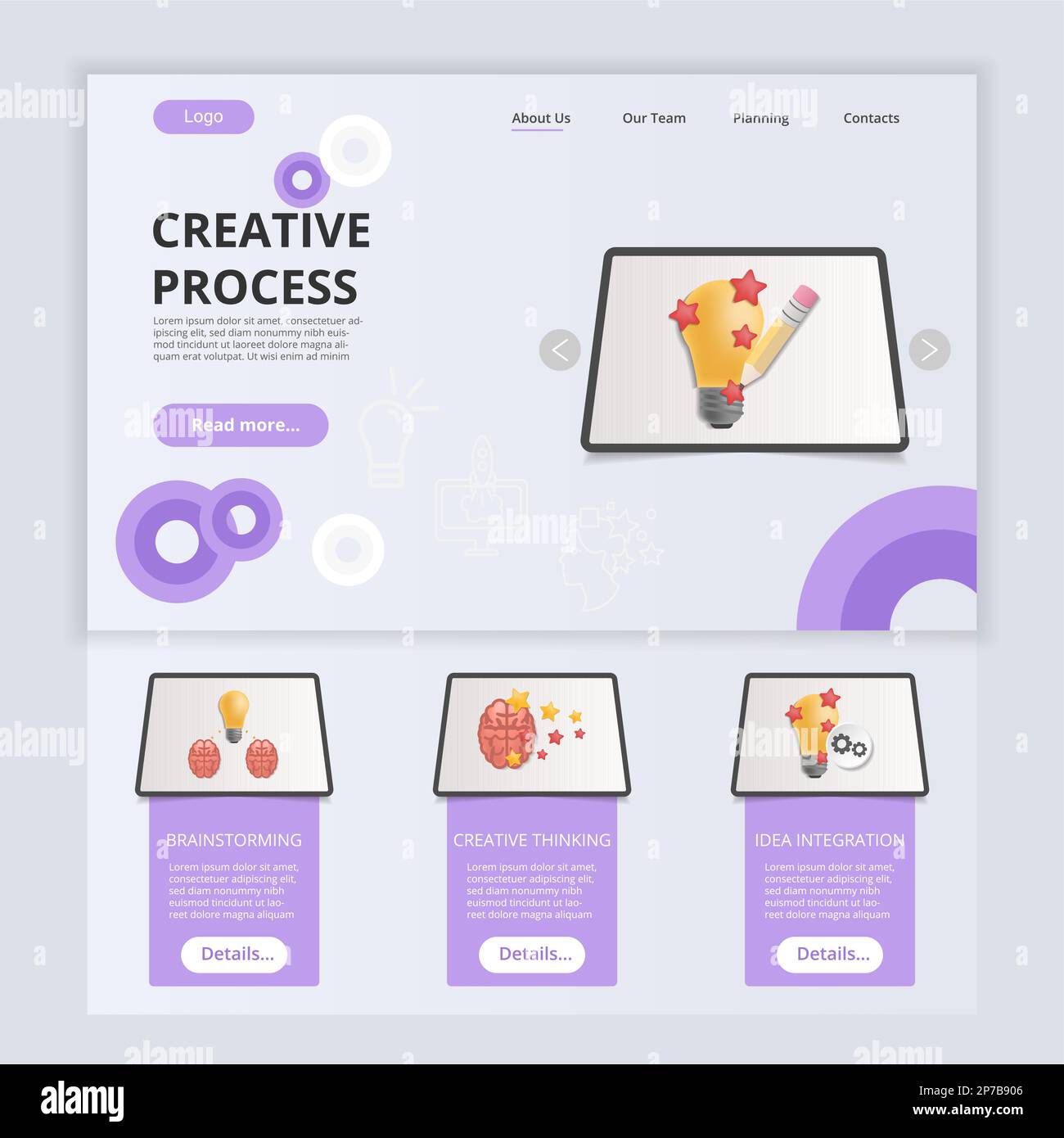 Creative process flat landing page website template. Brainstorming ...
