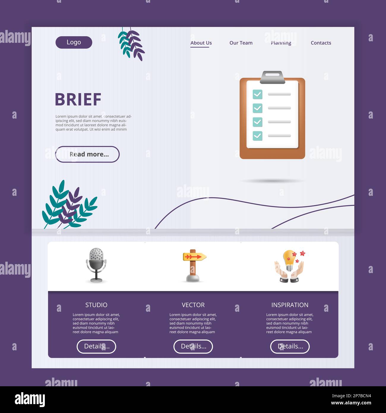 Brief flat landing page website template. Studio, vector, inspiration ...