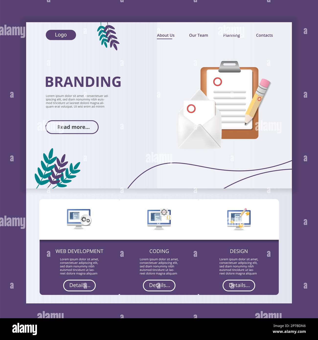 Branding flat landing page website template. Web development, coding ...