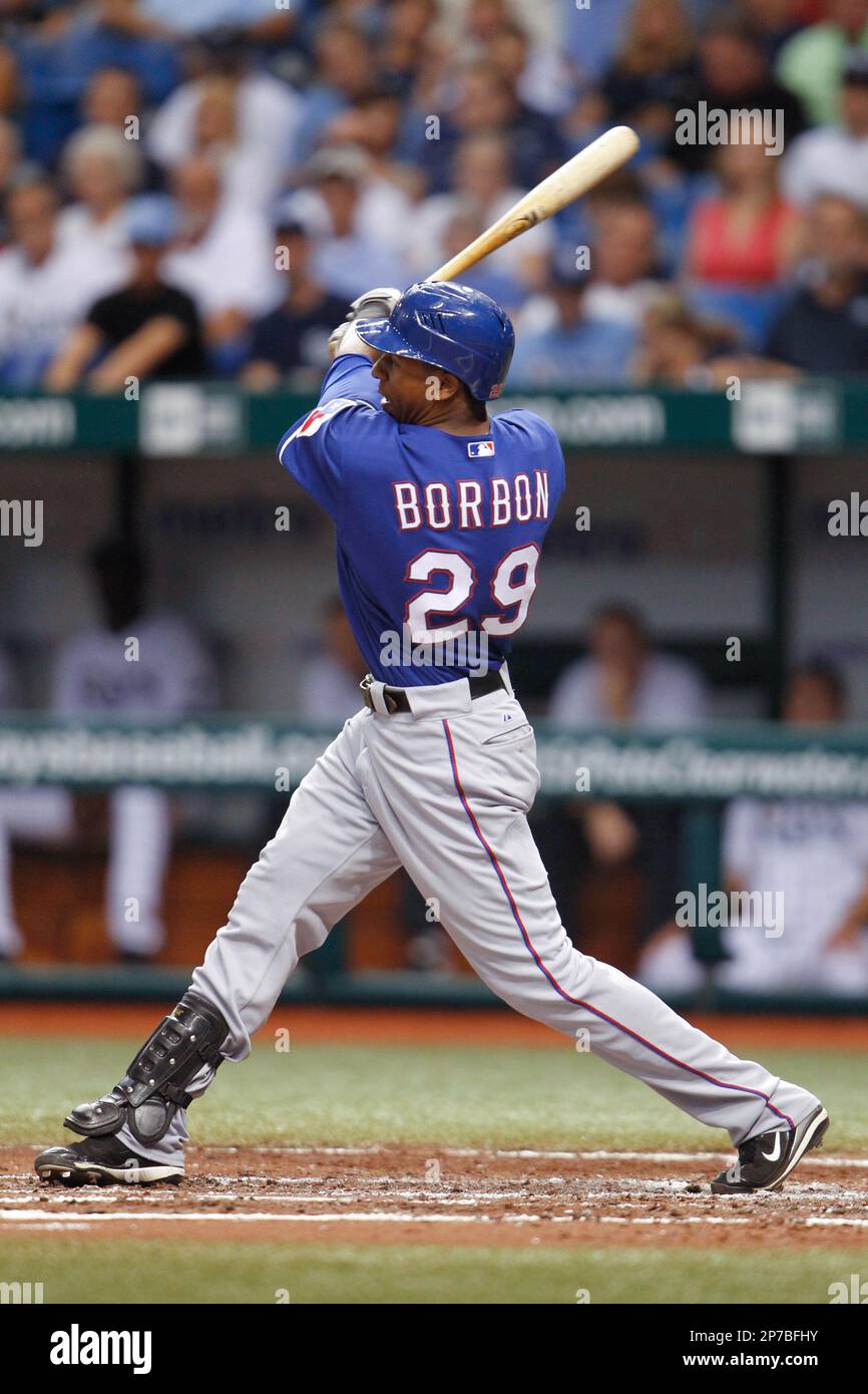 Outfielder Julio Borbon of the Texas Rangers. plays in a game against ...