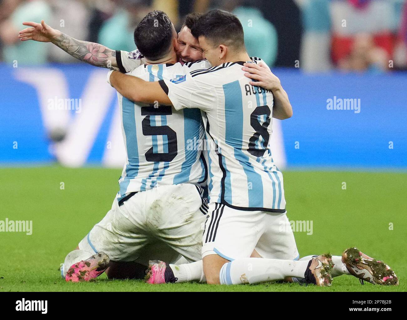 Argentina's Lionel Messi falls to his knees in celebration with ...