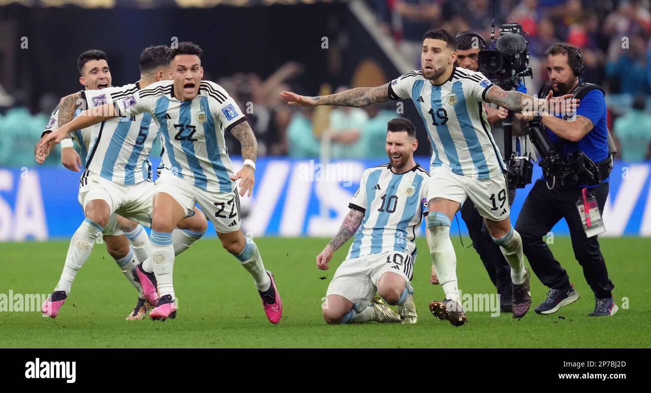 Argentina's Lionel Messi falls to his knees in celebration after ...