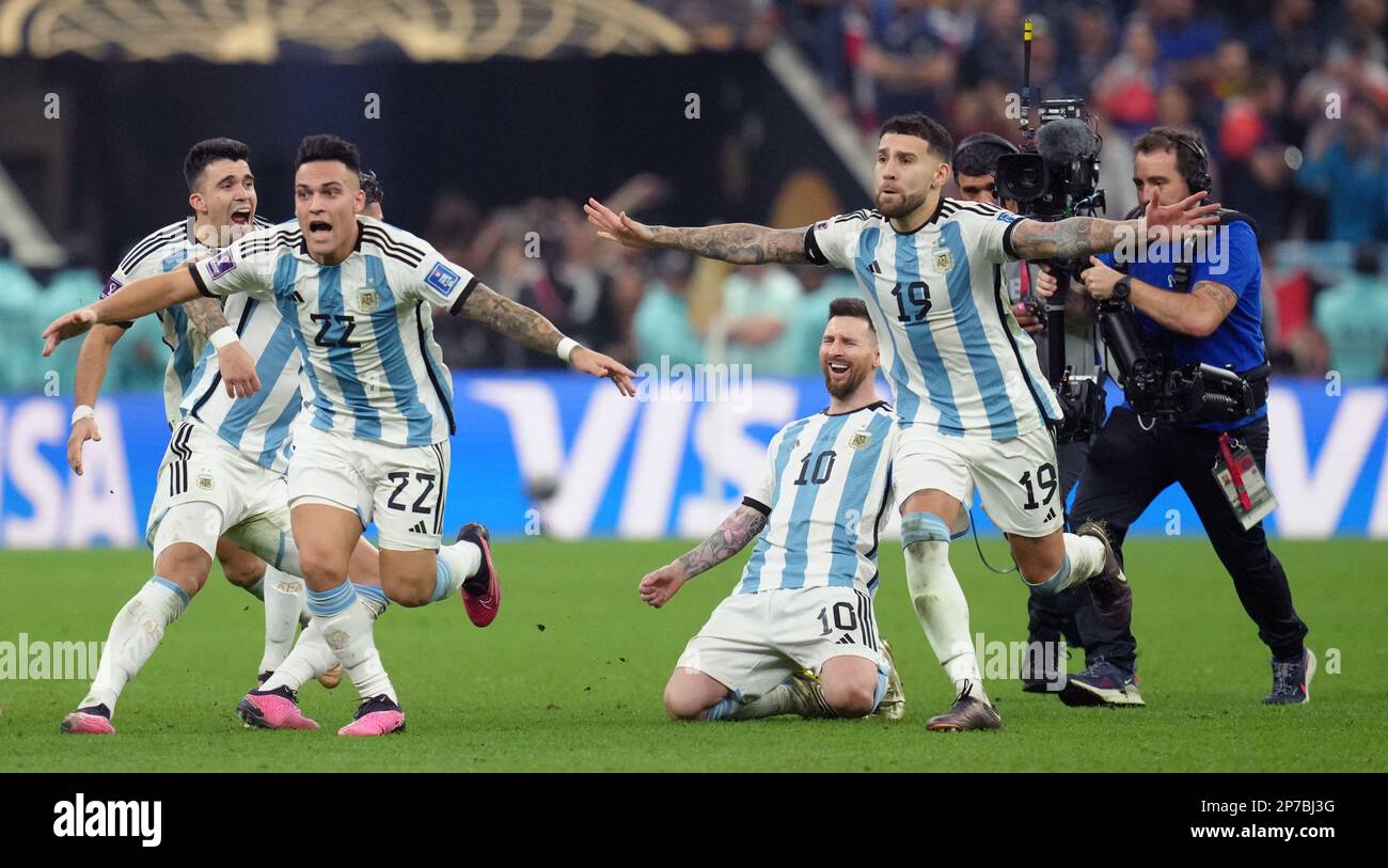 Argentina's Lionel Messi falls to his knees in celebration after ...