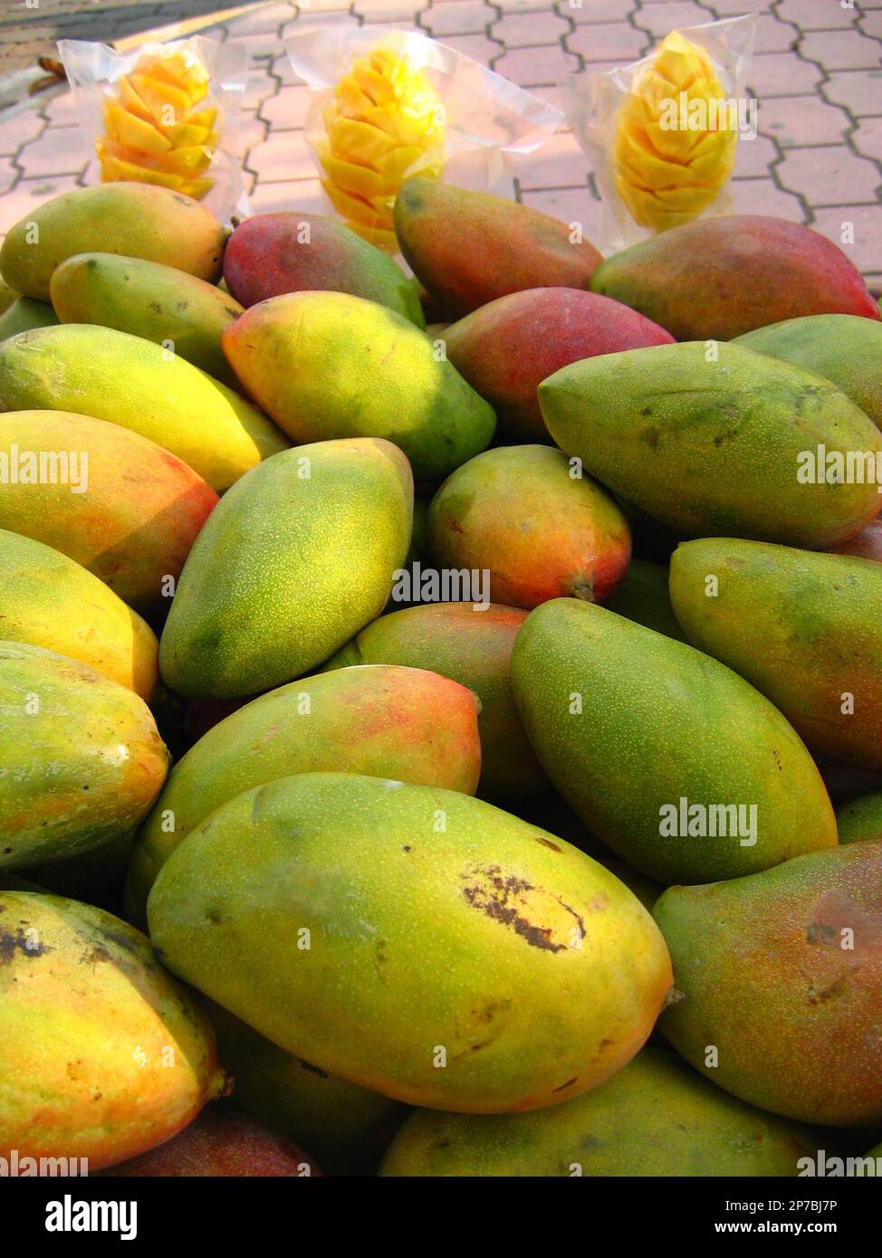A mango stand near Tuxteco Museum in Santiago Tuxtla, where a a giant ...