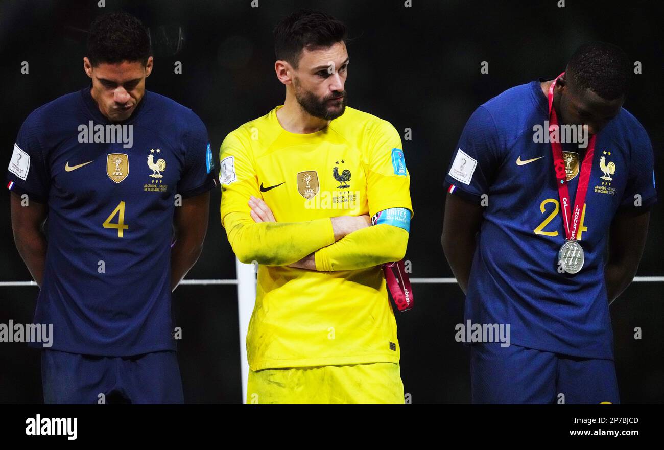 France captain Hugo Lloris with team-mates Raphael Varane (left) and ...