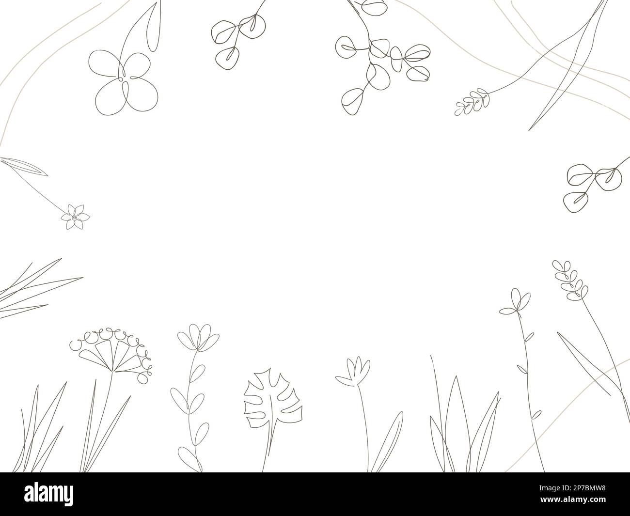 Floral frame with vector doodle hand drawn plants in continuous line ...