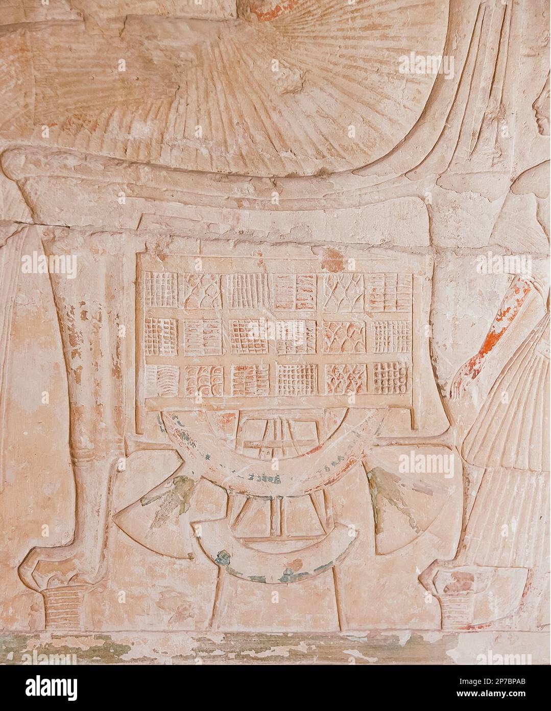 Egypt, Saqqara, tomb of Horemheb, inner room, South wall. Throne with ...