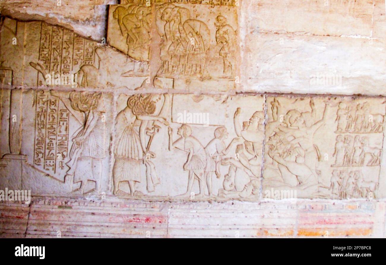 Egypt, Saqqara, tomb of Horemheb, west wall of the inner court ...