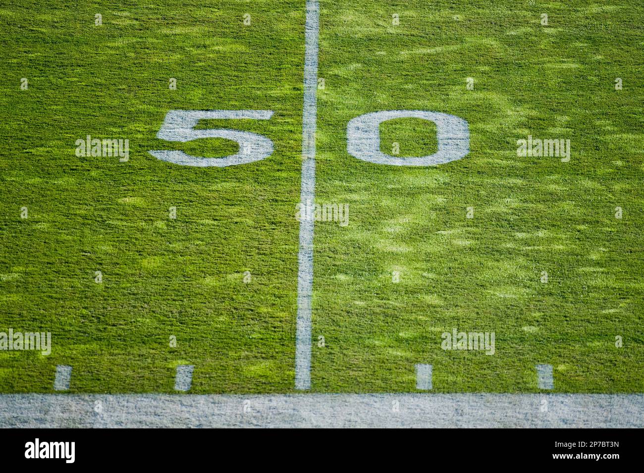 A detail of the 50-yard line at the Memorial Coliseum on November 27 ...