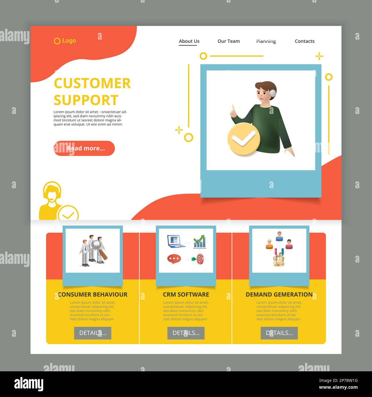 Customer support flat landing page website template. Consumer behaviour ... Customer support flat landing page website template. Consumer behaviour ...