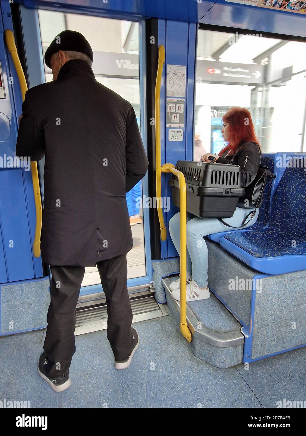 Passengers in a tram train, Lyon, France Stock Photo - Alamy