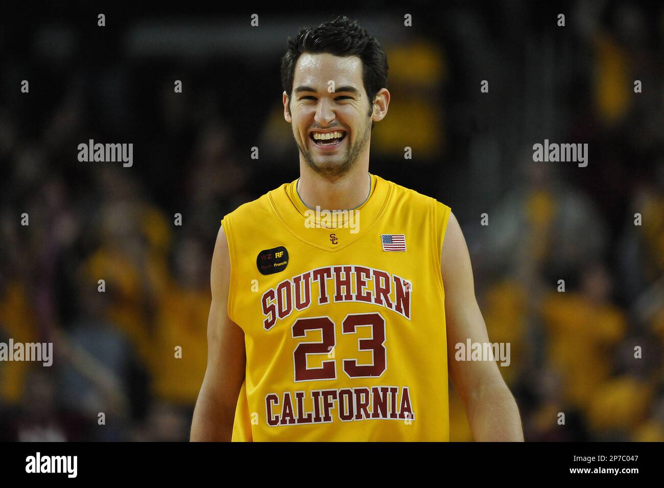 University of Southern California forward Keith Wilkinson (23) reacts ...