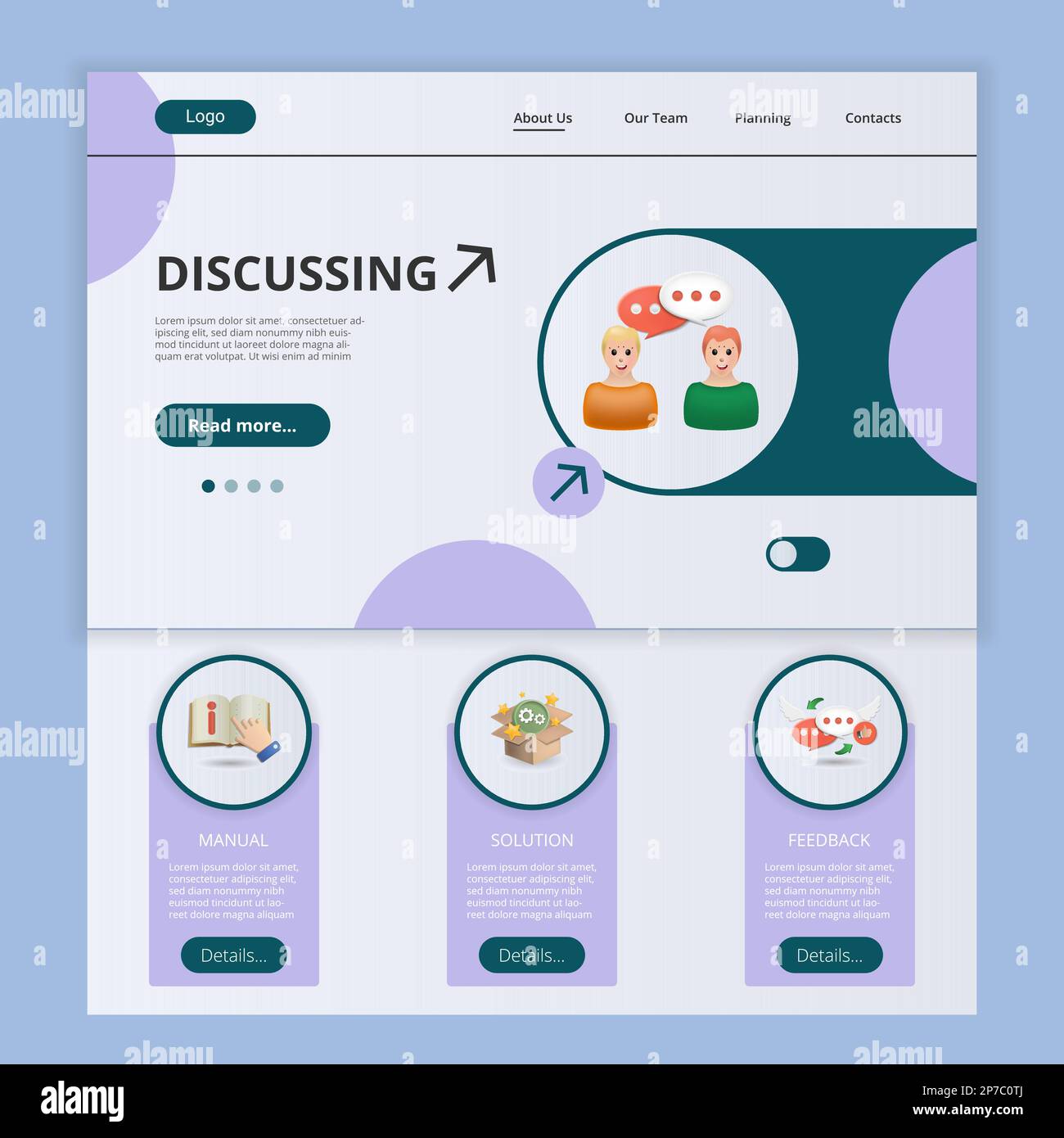 Discussing flat landing page website template. Manual, solution ...