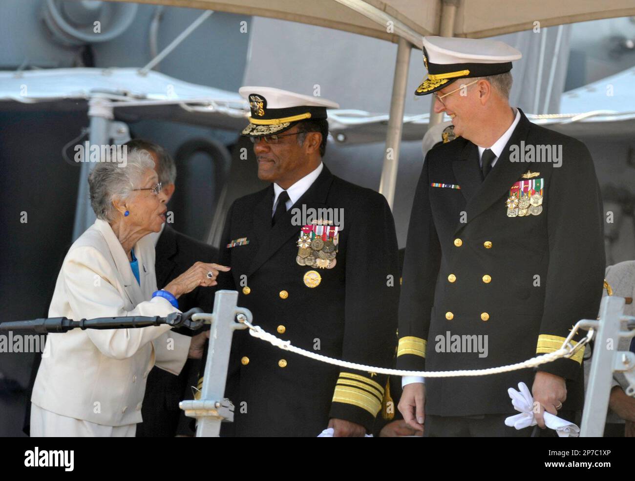 USS Gravely's ship sponsor Mrs. Samuel L. Gravely Jr. offers words of ...