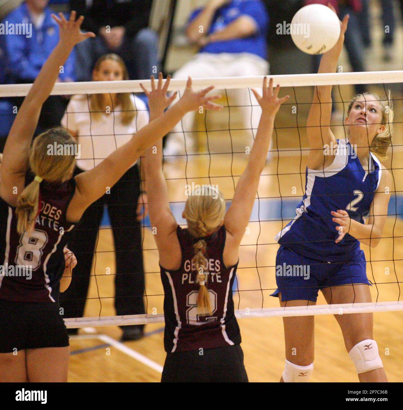 Sioux Falls Christian's Kiara Vander Pol, right, hits the ball as ...