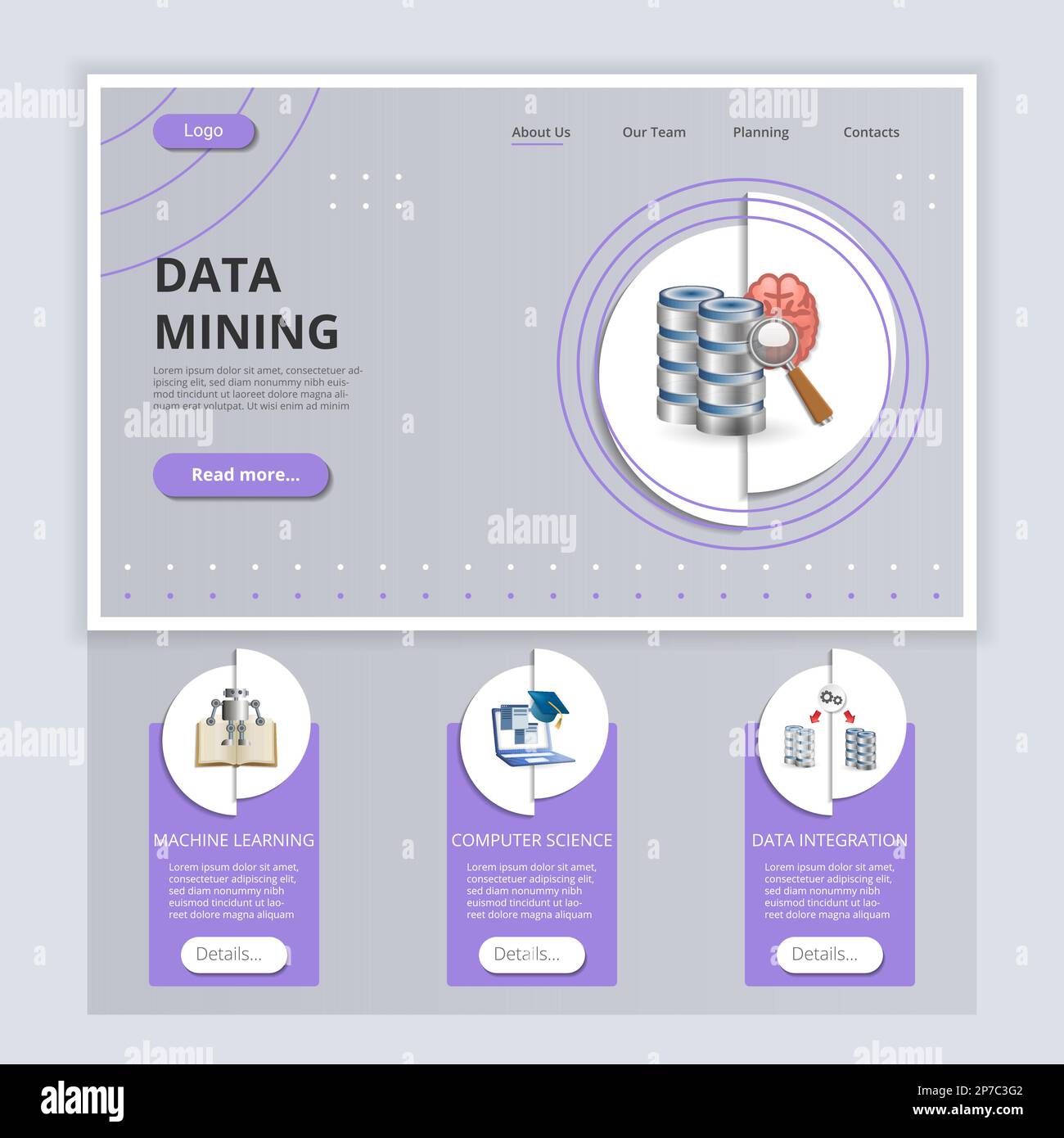 Data mining flat landing page website template. Machine learning ... Data mining flat landing page website template. Machine learning ...