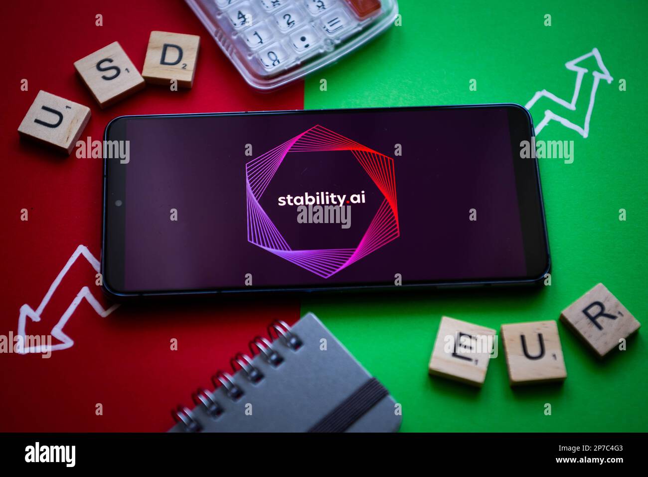 Nysa, Poland. 8th Mar, 2023. In this photo illustration a Stability AI logo seen displayed on a ...