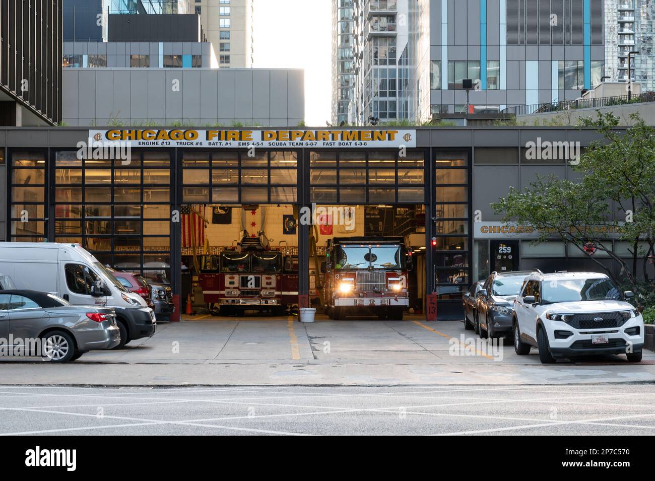 An exterior view of the Chicago Fire Department building located in the ...