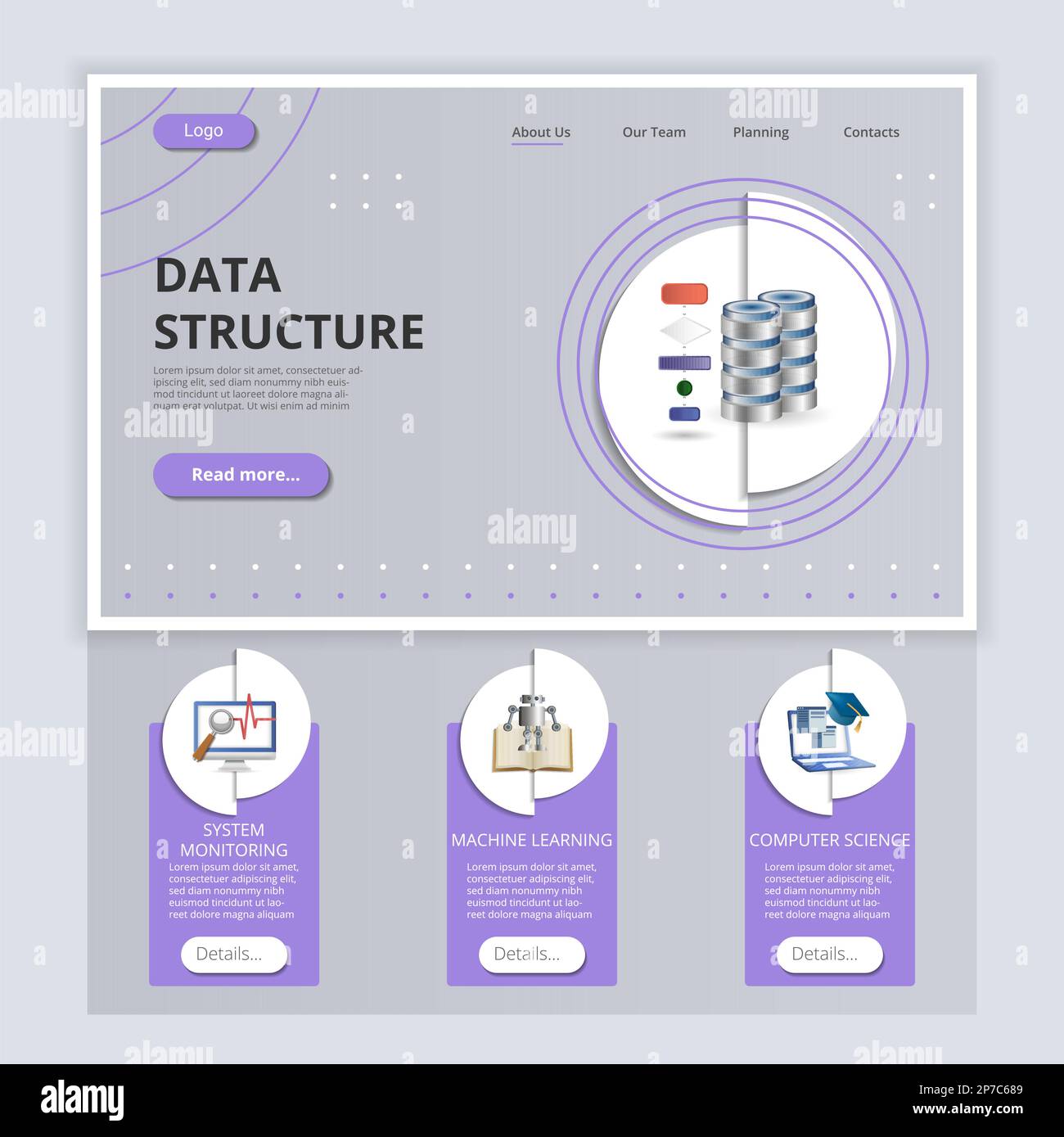 Data structure flat landing page website template. System monitoring, machine learning, computer ...