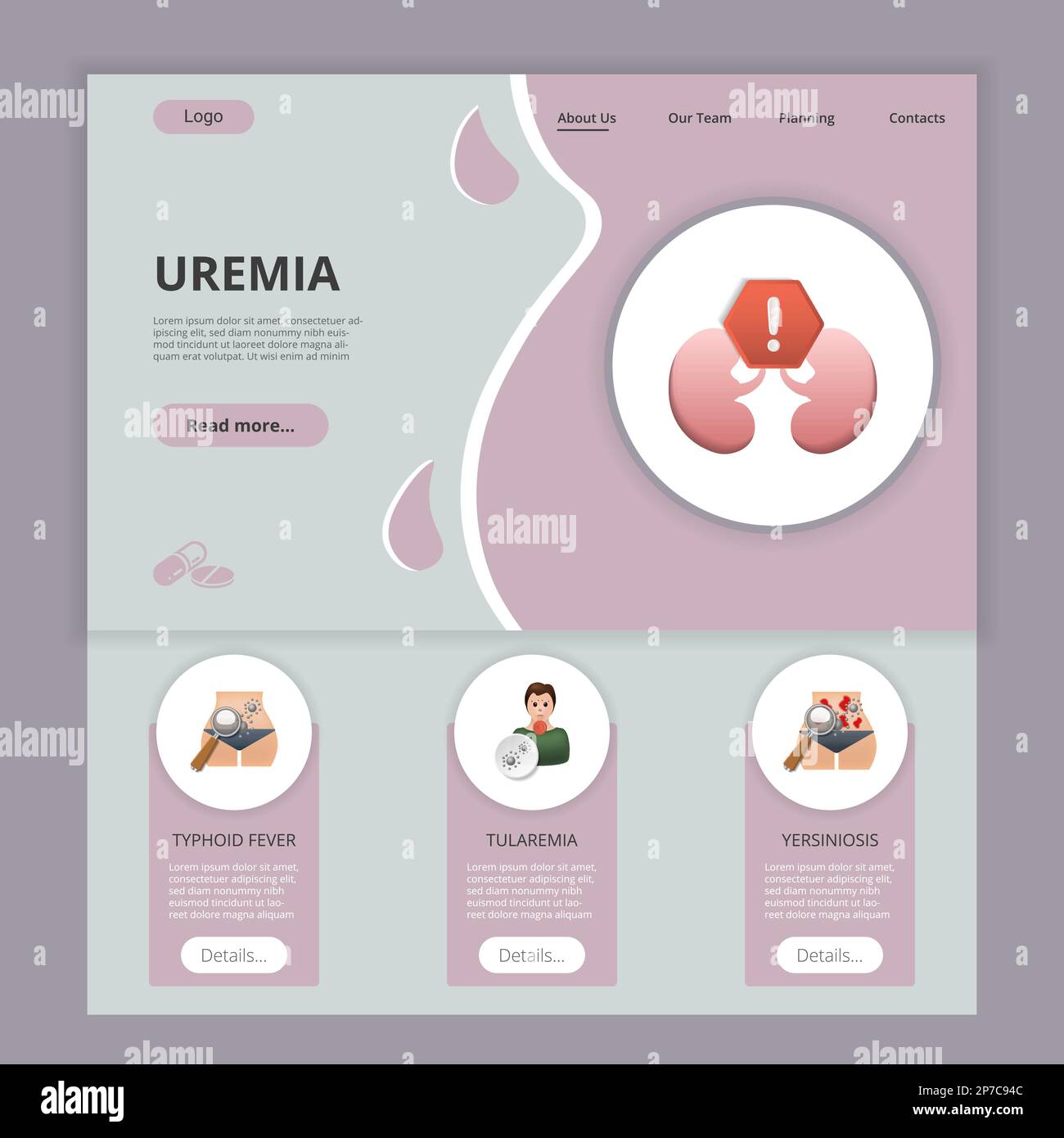 Uremia flat landing page website template. Typhoid fever, tularemia ...