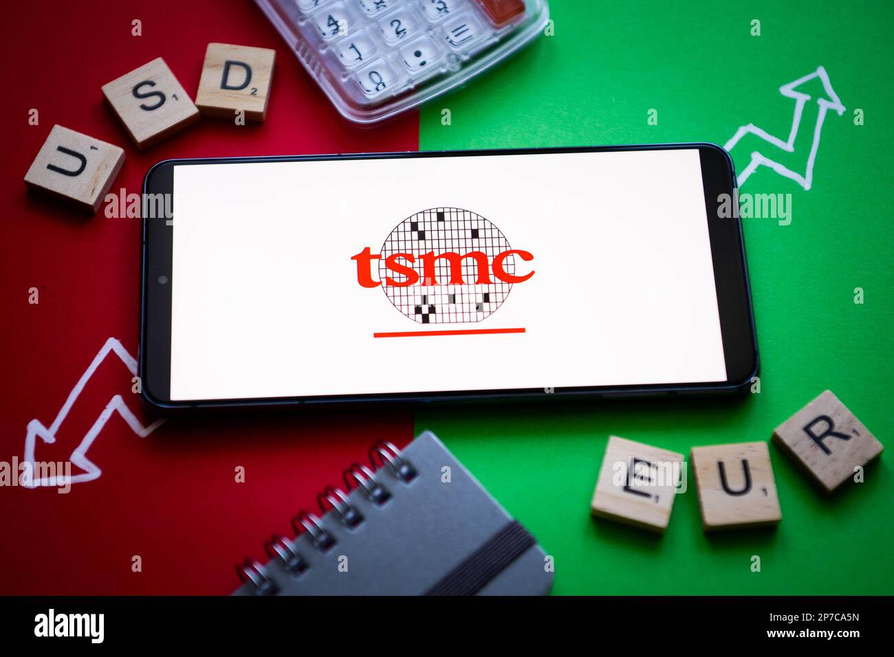 Nysa, Poland. 8th Mar, 2023. In this photo illustration a TSMC logo seen displayed on a ...