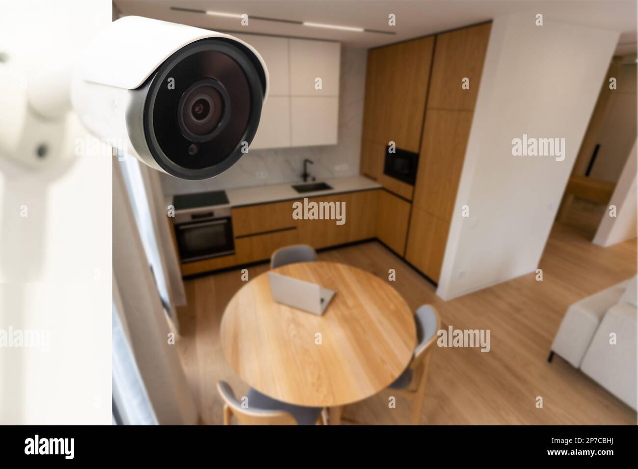 Modern CCTV camera installed in entryway of apartment building Stock ...