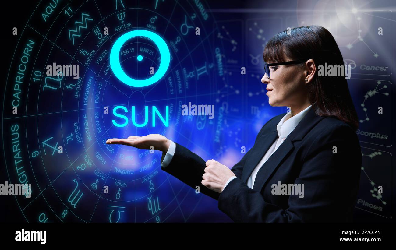 Astrological forecast, meaning, influence of star Sun Stock Photo - Alamy