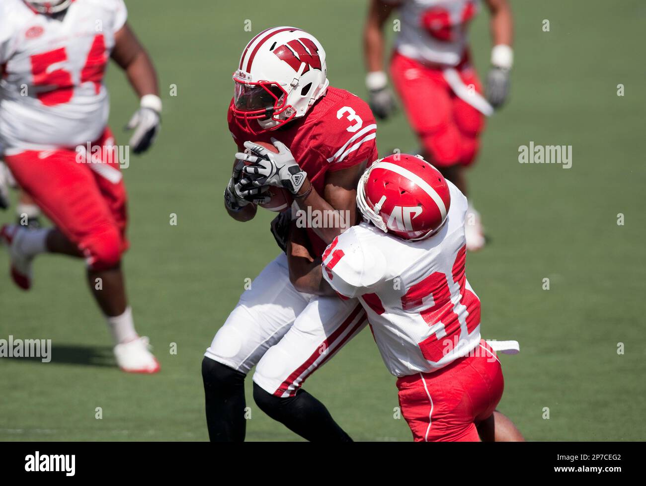 Wisconsin Badgers wide receiver Kyle Jefferson (3) catches a pass during an NCAA college ...