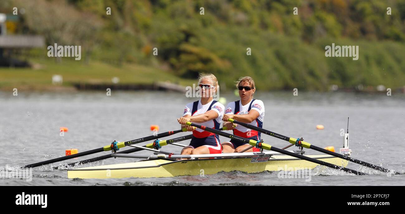 Czech Republic's Lenka Antosova, left, and Jitka Antosova compete in ...