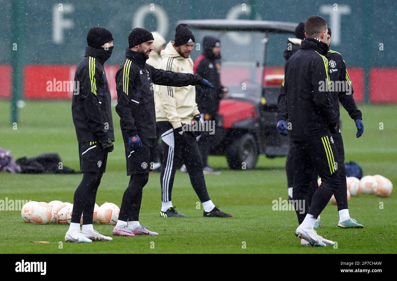 Manchester United's Bruno Fernandes during a training session at the ...