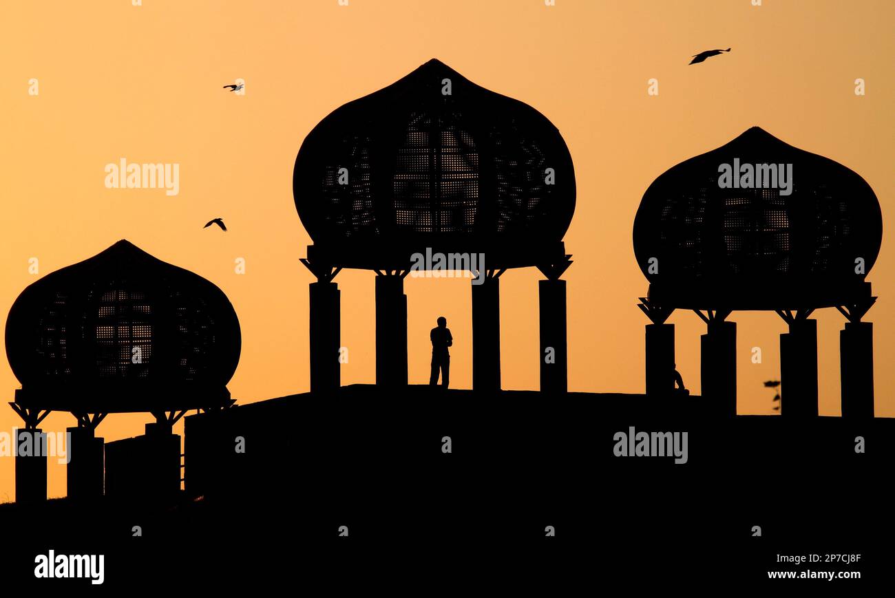 A Pakistani observes the view from a dome-shaped terrace at a park in ...