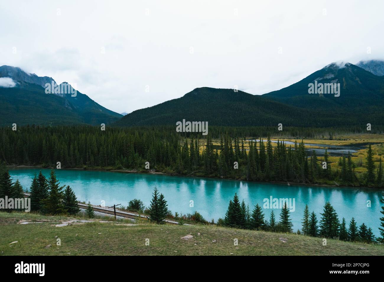 Bow River and Rocky Mountains from Backswamp Viewpoint in Banff ...