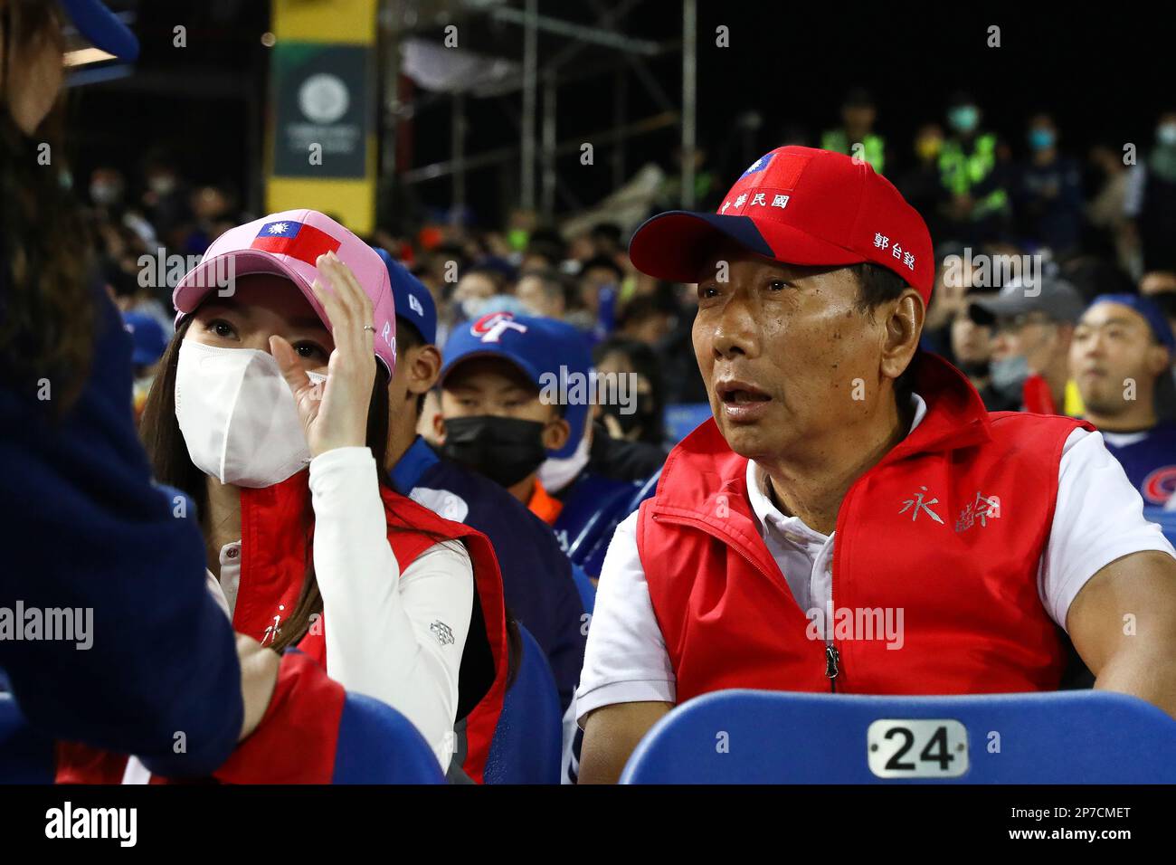 Foxconn founder and billionaire businessman Terry Gou, right attends ...