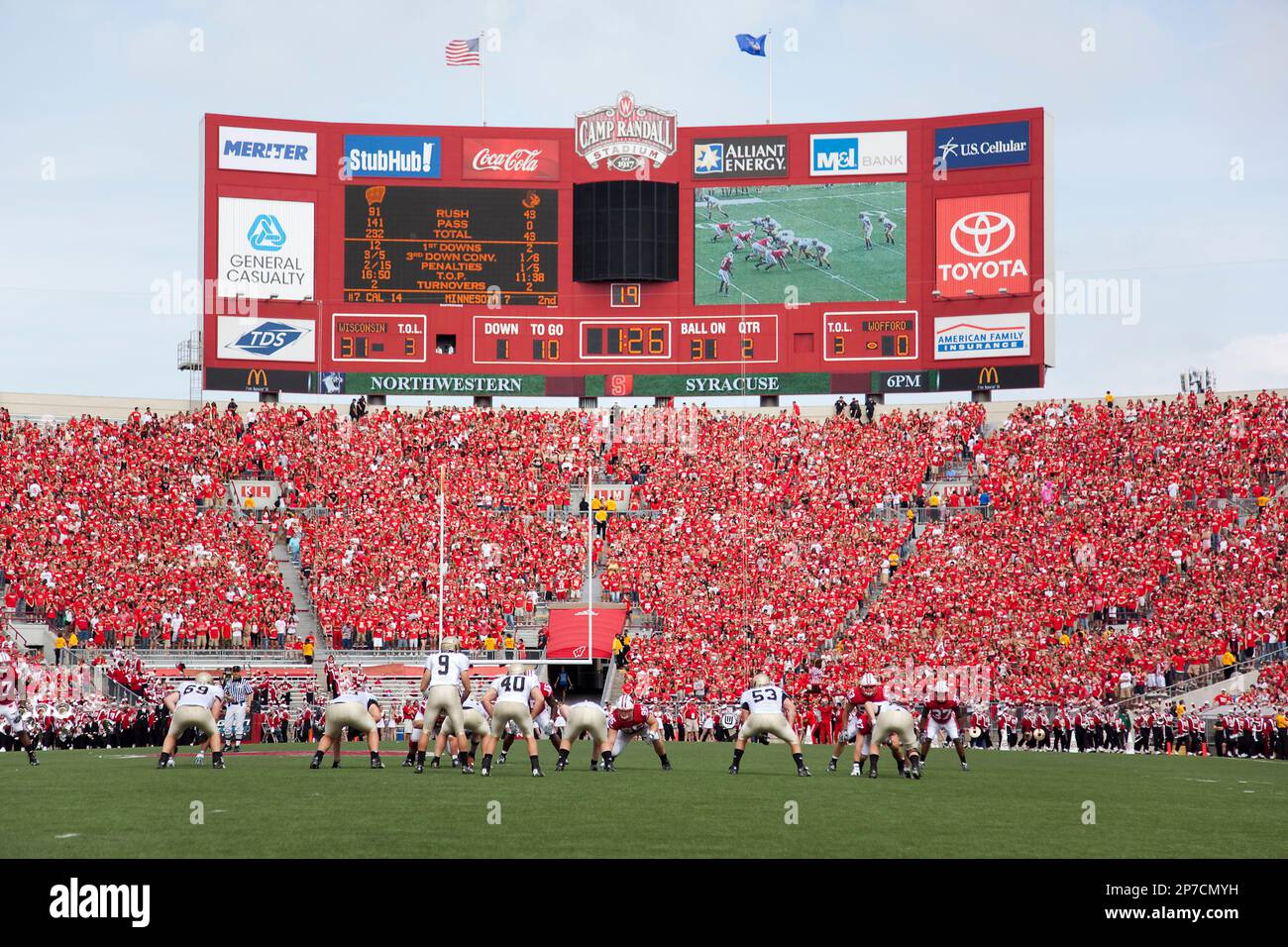 September 19, 2009: A general view of Camp Randall Stadium scoreboard ...